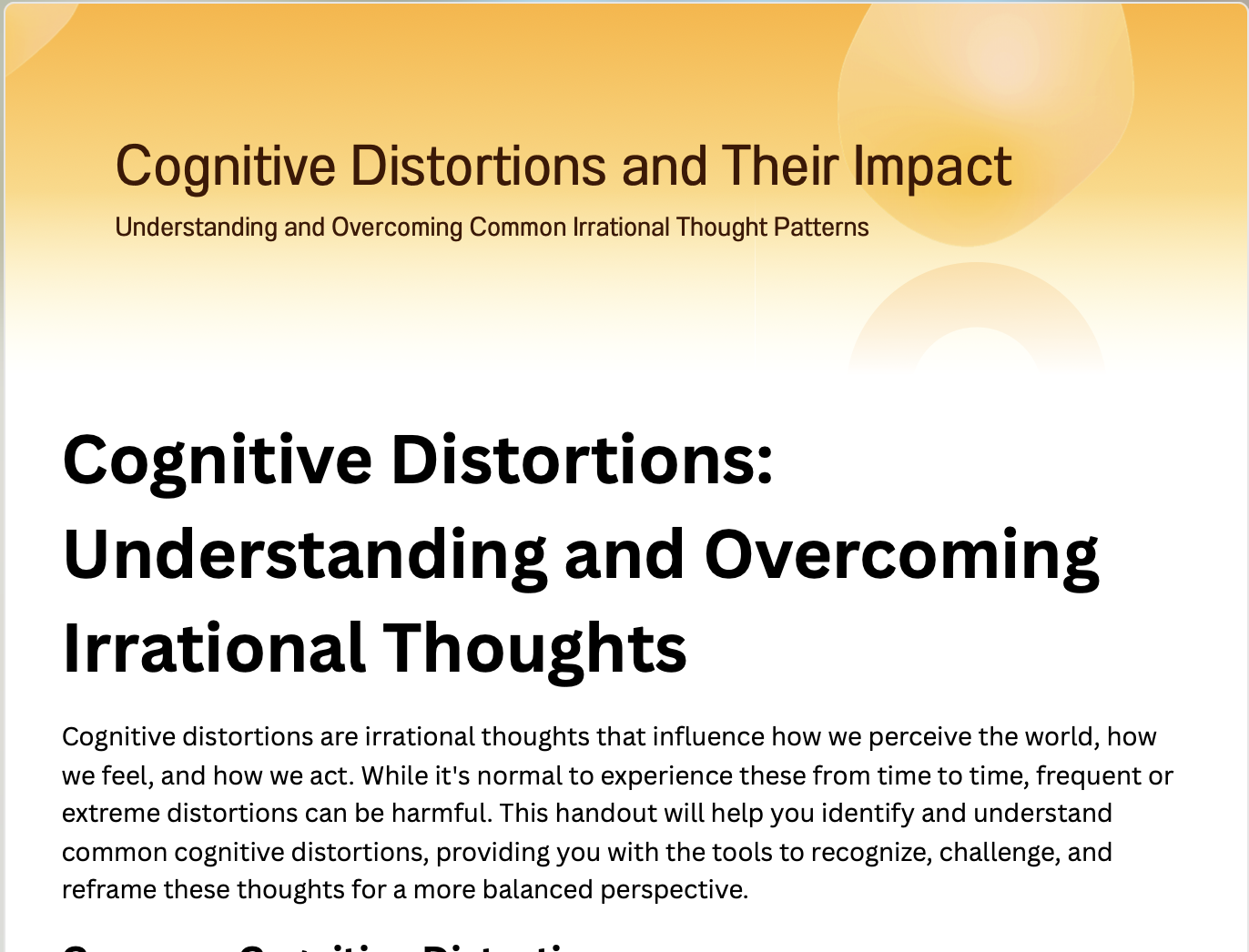 SHOP Therapy Handouts - The Mental Health Toolbox